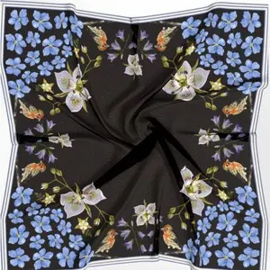 MATTY MILLER STUDIO 100% Silk Scarf Black Gentianfloral Bird Design